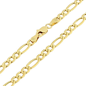 Nuragold 10k Yellow Gold 4.5mm Figaro Chain Link Pendant Necklace, Mens Womens Jewelry 16" 18" 20" 22" 24" 26" 28" 30"
