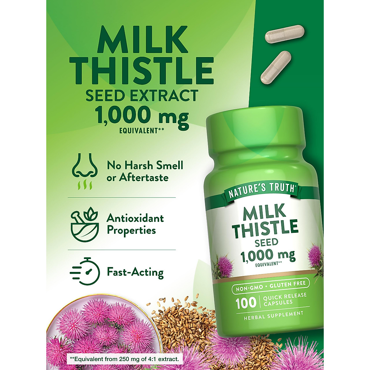 Milk Thistle Extract Capsules | 1000mg | 100 Count | Non-GMO & Gluten Free Supplement | by Nature's Truth