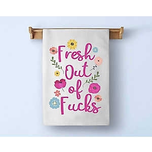 Honey Dew Gifts, Fresh Out of Fucks, 27 x 27 Inch, Made in USA, Cotton Flour Sack Towel, Bathroom Hand Towels, Funny Floral Flowers Dish Towels, Adult Humor Kitchen Towels, Inappropriate Gifts