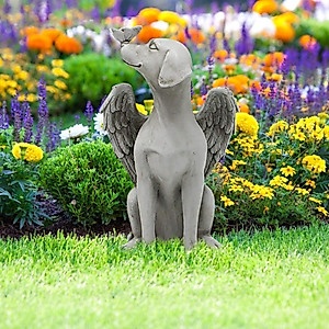 Pomobie Stone Angel Dog Memorial Statue - Garden Dog Statues Outdoor Lab - Dog Yard Statue Sculpture Angel Wings Decor (Gray)