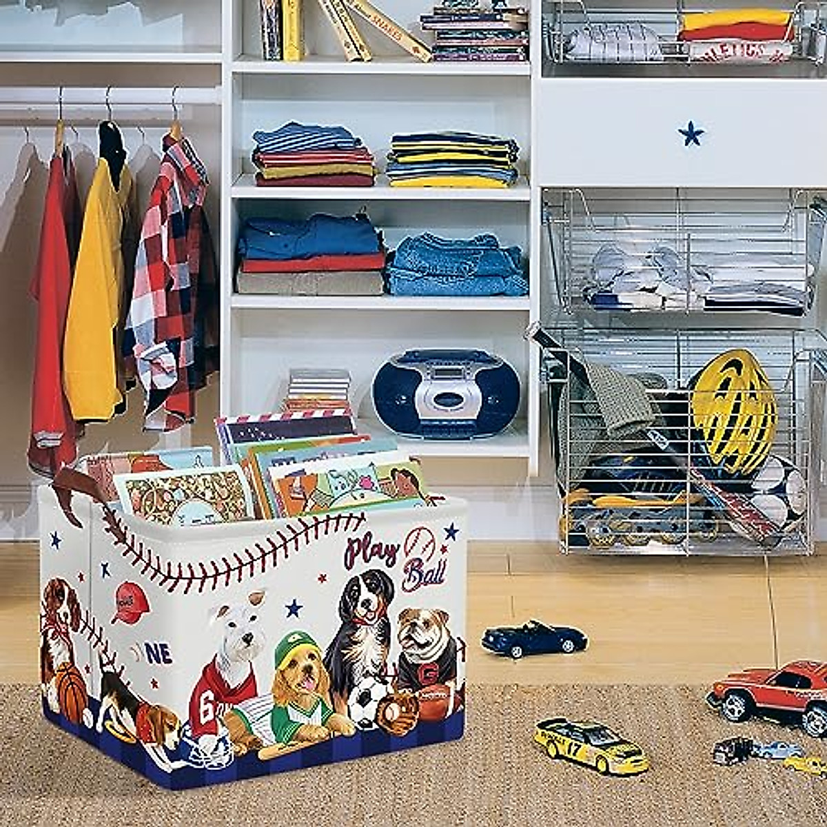 Clastyle Collapsible Dog Gift Toy Basket Rectangle Pet Clothes Food Snack Storage Bin Cute Large Sports Ball Grey Storage Cubes