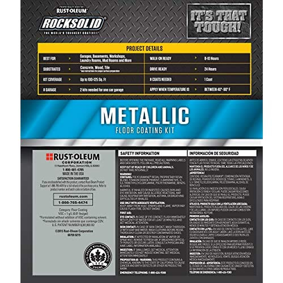 Rust-Oleum 299743 Rocksolid Metallic Garage Floor Coating, 2 Count (Pack of 1), Gunmetal