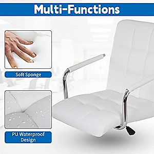 BLKMTY Home Desk Chair Ergonomic Computer Chair Vanity Chair Modern PU Leather Office Chair Adjustable Swivel Chair Computer Executive Chair Mid-Back Student Desk Chair for Teen Girl, White