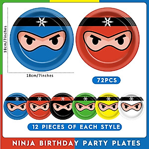 Naozinebi 72PCS Ninja Birthday Plates Ninja Party Supplies Ninja Warrior Tableware Ninja Master Plates Karate Disposable Plate Dessert Paper Plates for Boys Girls Kids Baby Shower Favors 6.7*6.7inch