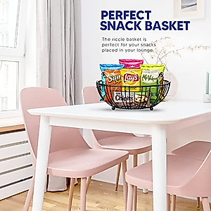 RICCLE Fruit Basket For Kitchen Counter - 2 Tier Fruit Basket With Banana Hanger - Double Layer Metal Wire Fruit Bowl For Kitchen Countertop - Two Tiered Fruit Holder For Produce, Vegetables, Kitchen