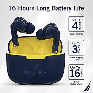 Nautica T200 True Wireless Stereo Earbuds Bluetooth v5.1 TWS in-Ear Earphones with Built-in Mic, Wireless Bluetooth Earbuds with Charging Case Intelligent Touch control, Ergonomic design & Sweat-Proof