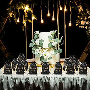 Roowest 100 Pcs Thank You Satin Gift Bags 4 x 6 Inch Drawstring Jewelry Pouches Candy Bag for Wedding Bridal Shower Baby Shower Favor Bags Drawstring Bags for Birthday Holiday Decors (Black)