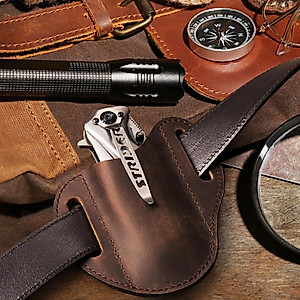 MUZZIOU Handmade Leather Pocket Knife Sheath, Folding Knife Sheath Compact Draw Knife Holster Inner diameter length 4.9" for Folding Knife Tool