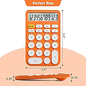 AOAILION Standard Calculator 12 Digit with Large LCD Display and Big Buttons,Cute Calculator,Desktop Calculator for Office, Home, School (Orange+White)