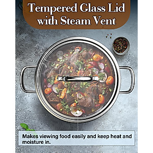 Cook N Home Stainless Steel Stockpot 8 Quart, Tri-Ply Clad Stock Pot with Glass Lid, Silver