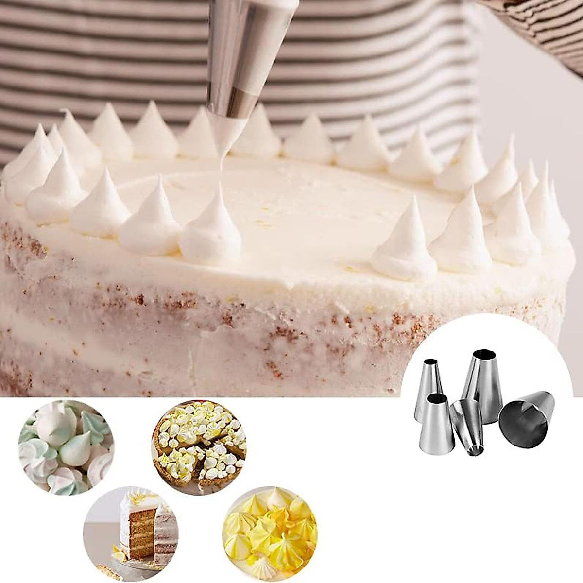 Hendiy 5 psc/set Large Round Piping Tip, Stainless Steel Professional Baking Decoration Tools for Cake Cookies Decorating,Pastry Fondant