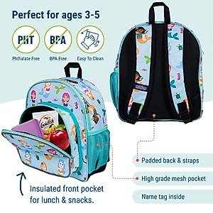 Wildkin 12 Inch Kids Backpack with Modern Nap Mat (Mermaids)