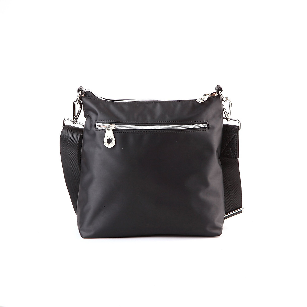 Suzy Levian Black Nylon Faux Crocodile Front Pocket Crossbody Handbag