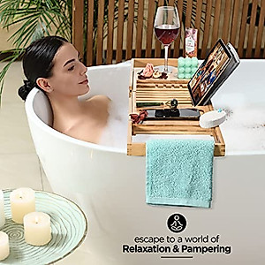 Luxury Bathtub Tray Caddy - Foldable Waterproof Bath Tray & Bath Caddy - Wooden Tub Organizer & Holder for Wine, Book, Soap, Phone Luxury Gift For Men & Women - Expandable Size, Fits Most Tubs Home It
