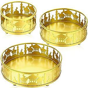 Ramadan Home Decoration 3 Pieces Ramadan Decor Ramadan Trays Moon Ramadan Tray Set Eid Mubarak Plates Food Storage Containers for Eid and Eid Al-adha Ramadan Activity Party Favor, Gold