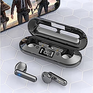 pstuiky Wireless Bluetooth Headset Binaural Digital Display Ultra-Thin Sport Music Stereo Portable Bluetooth Headset Ipx5 Waterproof Headphones 2023 (Black)