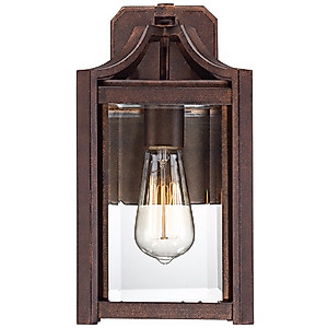 Franklin Iron Works Rockford Farmhouse Rustic Outdoor Wall Light Fixture Bronze Iron 12 1/2" Clear Beveled Glass Panel for Exterior House Porch Patio Outside Deck Garage Yard Front Door Garden Home