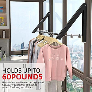 Drying Clothes Rack Wall Mounted Foldable Retractable Laundry Drying Rack Collapsible Laundry Organizer For Hanging Clothes Tripod Laundry Room Storage With 3pcs 15.7inch Rods For Balcony Bedroom Dorm