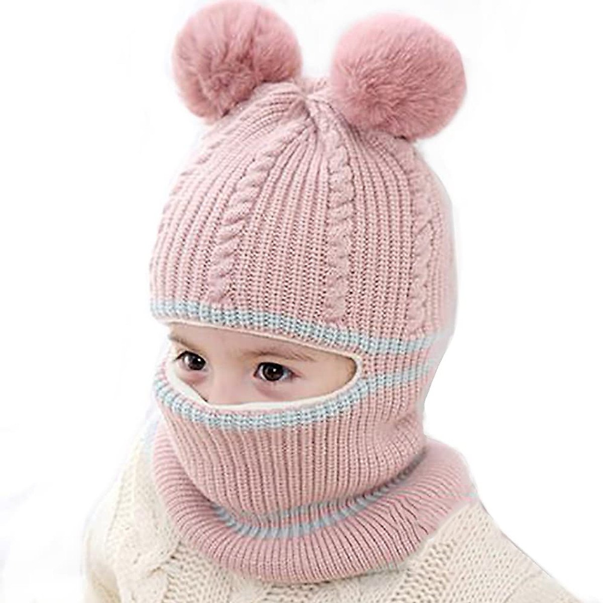 Toddler Winter Hat, Baby Winter Hat, Unisex Infant Toddler Kids Hat Scarf Set Knitted Girls Boys Winter Hat, Kids Baby Winter Hat Scarf Earflap Hood Skull Caps Beanie (Pink)