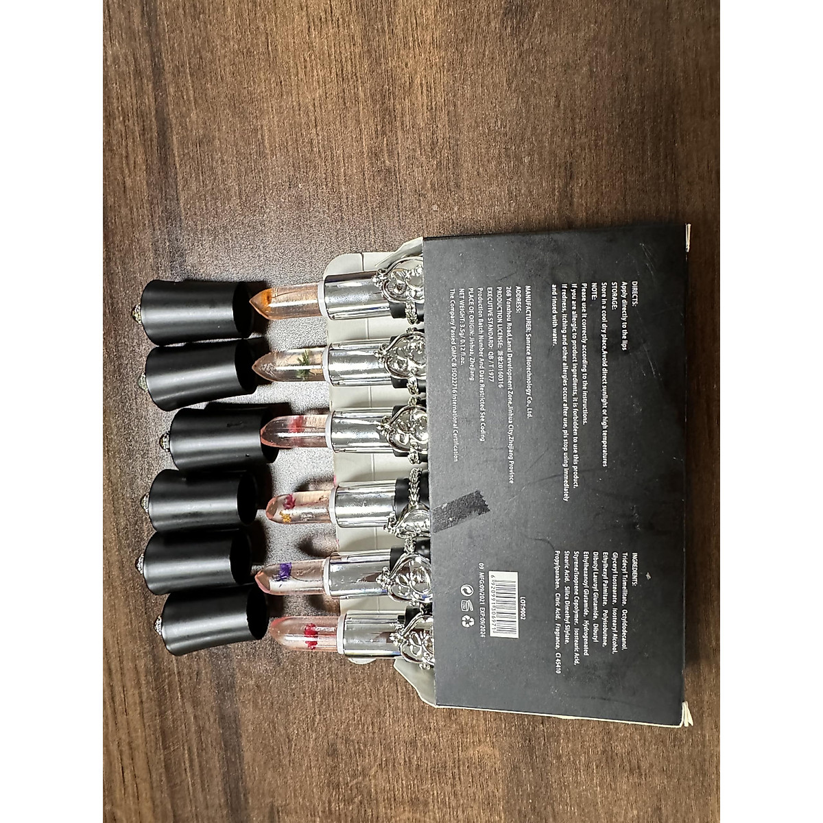 firstfly Pack of 6 Crystal Flower Jelly Lipstick, Long Lasting Nutritious Lip Balm Lips Moisturizer Magic Temperature Color Change Lip Gloss (Black)