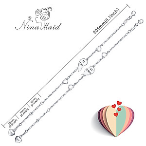 NINAMAID " BEST FRIENDS Engraved 925 Sterling Silver Half Heart Shaped Inspirational Friendship Bracelets Set of 2