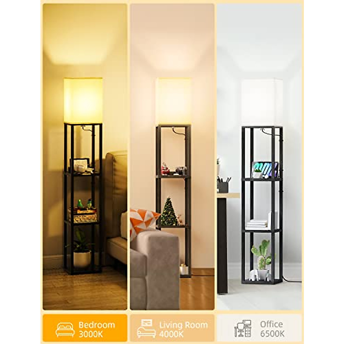 Maxsure Floor Lamp with Shelves - Touch Contro LED Floor Lamps with 3 Color Temperature