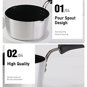 ICUUK 2.5 Quart Nonstick Saucepan With Glass Lid And Silicone Mixing Spoon,Multipurpose Pot for Home Kitchen and Resturant, Aluminum Alloy, Silver (7.9 inch)