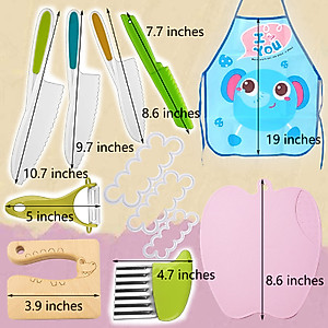 13 Pcs Wooden Kids Kitchen Knife Set, Variety Kids Safe Knifes and Kitchen Tools for Real Cooking, Parent-Child Games and Exercise Hands-On Ability and Gifts