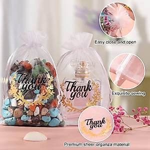 Hopttreely Small Thank You Bags Sheer Organza Bags, 100Pcs Wedding Favor Bags with Drawstring, 4X6 Jewelry Gift Bags for Party, Jewelry, Christmas, Festival, Makeup Mesh Favor Bags (White)