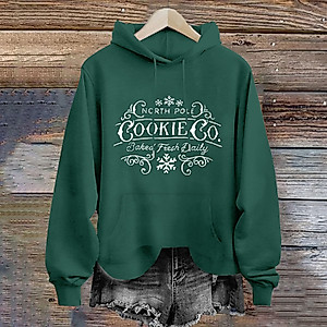 BLUBUKLKUN orders placed by me Women's Hoodie North Pole Baked Fish Daily Christmas Print Hoodie Long Sleeve Sweatshirt Hoodie Long Sleeve (Green, S)