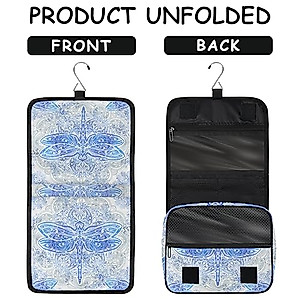 POFATO Blue Dragonfly Mandala Travel Toiletry Bag Cosmetic Makeup Bag for Women Men Hanging Hook Wash Toiletries Portable Toiletry Bags Organizer