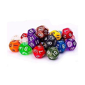 25 Count Assorted Pack of 12 Sided Dice - Multi Colored Assortment of D12 Polyhedral Dice