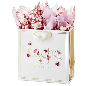 Hallmark Signature 7" Medium Birthday Gift Bag with Tissue Paper (Pink Flowers)