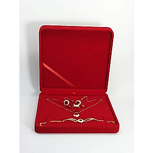 JunningGor Jewelry Set Velvet Box Necklace Earring Ring Necklace Bracelet Gift Display Case Wedding Jewelry Storage Holder (Red)