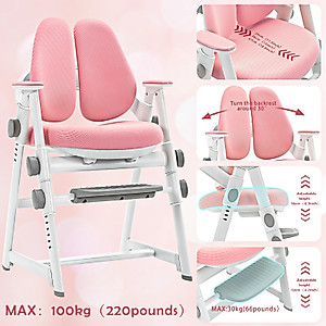 ROYALJOBO Adjustable Children's Table and Chair, Boys and Girls Aged 3 to 18 Years Old Learning Interest Chair, Adjustable Height, Suitable for Families, Schools,Student Chairs. (Pink)