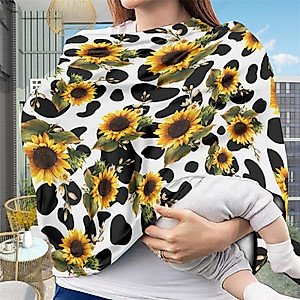 LedBack Novelty Cow Sunflower Print Stretchy Car Seat Cover for Babies,Nursing Cover Breastfeeding Cover,Soft Breathable Baby Carseat Canopy