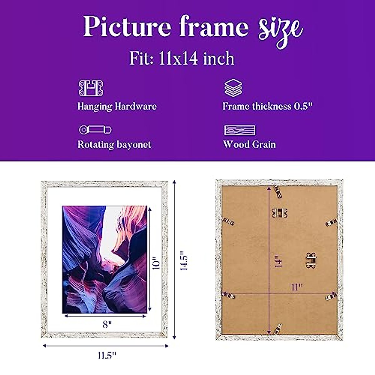 TWING Rustic Picture Frames 11x14 Set of 3, Distressed White Large Gallery Wall Frame Set Display Photos 8 x 10 with Mat or 11 x 14 without Mat Wall Mounting Display Composite Wood