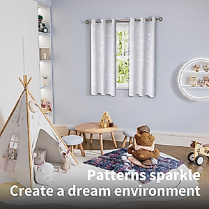 BGment Kids Curtains for Nursery, Star and Moon Room Darkening Curtains for Boys Girls Bedroom 63 Inch Long, Blackout Thermal Insulated Grommet Curtains, Greyish White, 2 Panels of 42 x 63 Inch