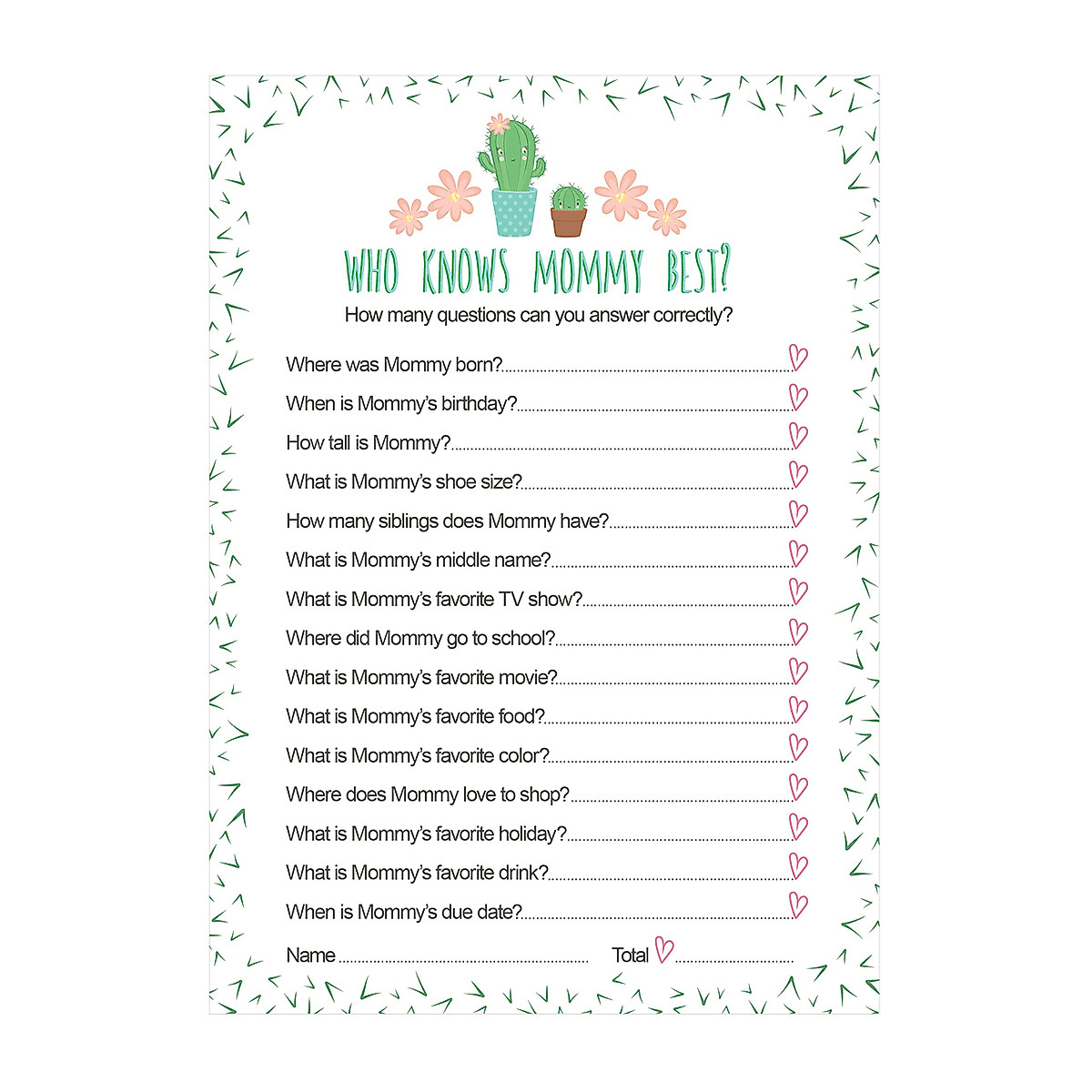 Cactus Who Knows Mommy Best Baby Shower Game - 24 count