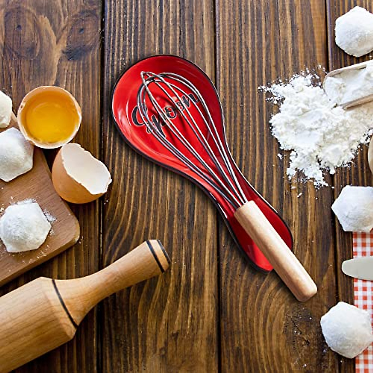 Ceramic Spoon Rest for Stove Top, DAYYET Large Spoon Holder, Spoon Rest for Kitchen Counter, Spatula Holder Utensil Rest for Ladles, Tong, Modern Kitchen Decor, Red