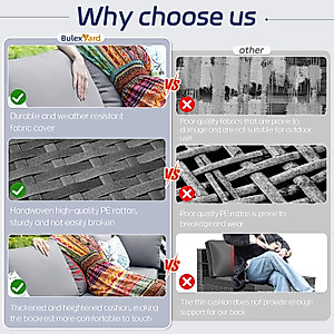 BULEXYARD Grey PE Wicker Patio Furniture Sectional Conversation Sofa Set with 43" Propane/Natural Gas Fire Pit Table, Large Size High Back Outdoor Furniture Set with Fireplace(6Pcs, Light Grey)