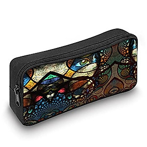 Psychedelic Oriental Ethnic Motif Eyes Pencil Case Makeup Bag Big Capacity Pouch Organizer for Office College