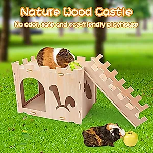 BWOGUE Extra Large Wooden Rabbit Castle Bunny House and Hideouts Detachable Small Animal Play Hideaway Hut for Indoor Adult Rabbit Guinea Pig Chinchilla Habitat