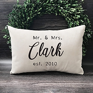 Mr & Mrs Last Name Established Date Lumbar Throw Pillow - Monogrammed Throw Pillow Cover