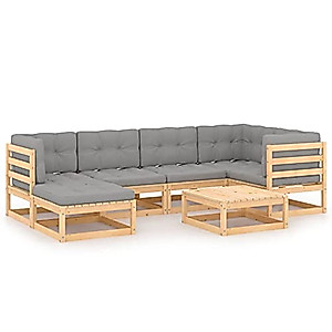 vidaXL Solid Pinewood Patio Lounge Set with Cushions 7 Piece Wooden Terrace Backyard Lounger Garden Outdoor Sofa Set Home Furniture