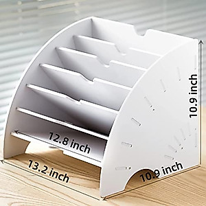 THUMEYE File Organizer for Desk, Fan-Shaped Desktop Organizer for Document/Letter/Paper with 6 Compartments, File Folder Organizer for Office School Home, White, 13.2'' D x 10.9'' W x 10.9'' H