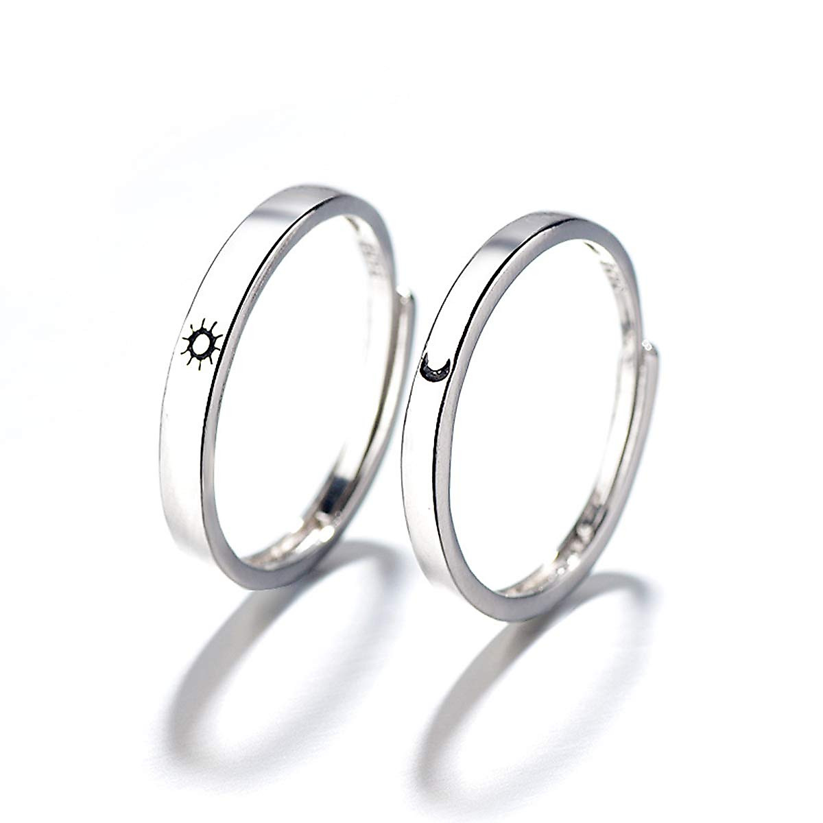 2 Pcs Sun Moon Couple Rings for Women Men Adjustable Couple Matching Promise Engagement Wedding Ring Set Simple Love Friendship Band Rings Gift Jewelry (Silver1：2 Pcs)