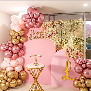 Orgnafey Chrome Hot Pink Magenta and Metallic Gold Balloon Garland Arch Kit Double Stuffed Pearl pink 140pcs Balloons for Birthday Bachelorette Baby Shower Bridal Wedding Anniversary Party Decorations