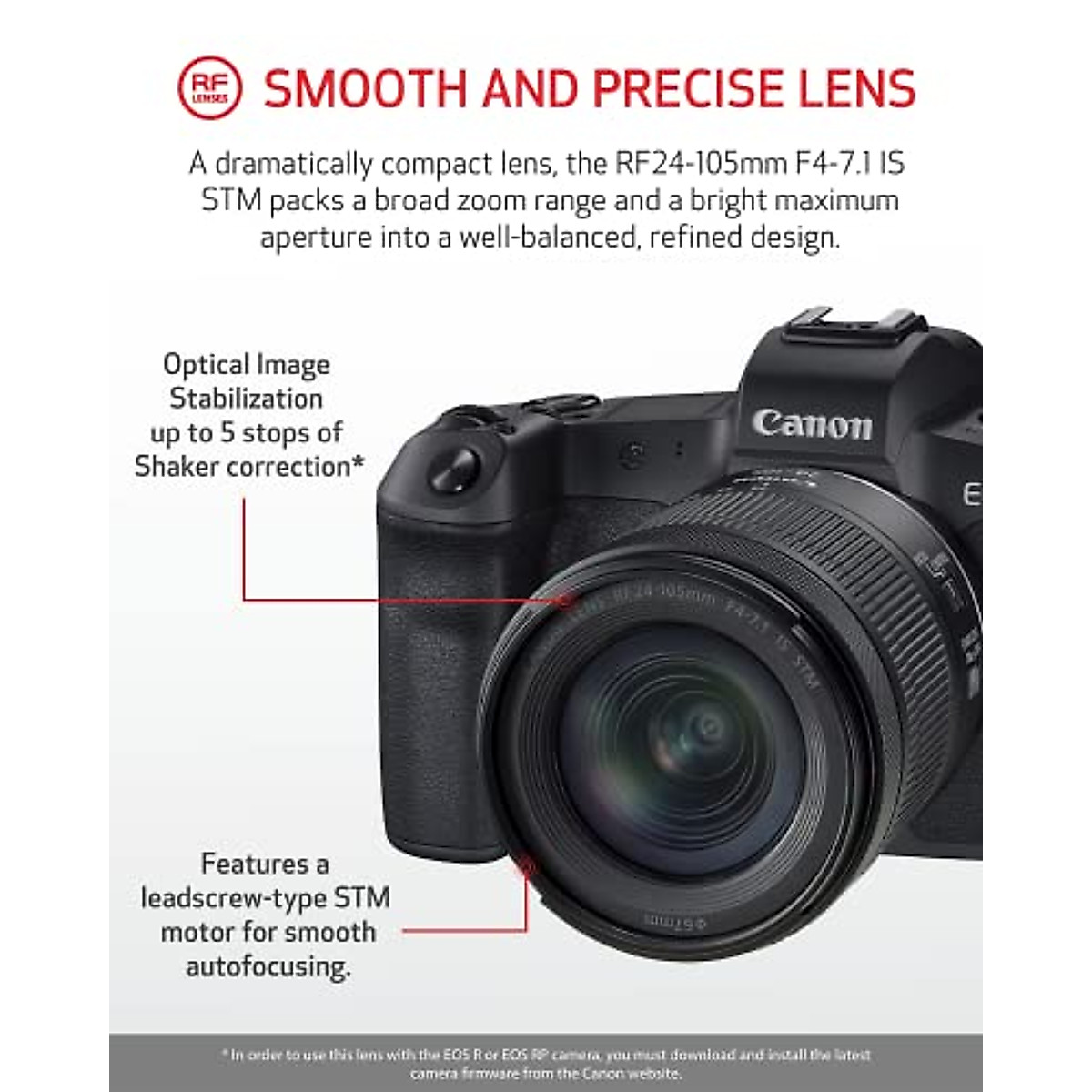 Canon EOS R RF24-105mm F4-7.1 is STM Lens Kit, Vlogging and Content Creator Camera 4K UHD, Digital Single-Lens Non-Reflex AF/AE, 0.4 Magnification, Mirrorless and Full-Frame, Compact & Lightweight