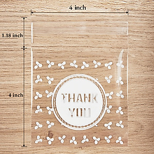 Jutieuo 4x4 Cellophane Bags Self Adhesive Thank You Cookie Bags (100-Count) Small Clear Gift Bags Individual Treat Bags for Packaging, Party Favor, Bake Sale, Gift Giving